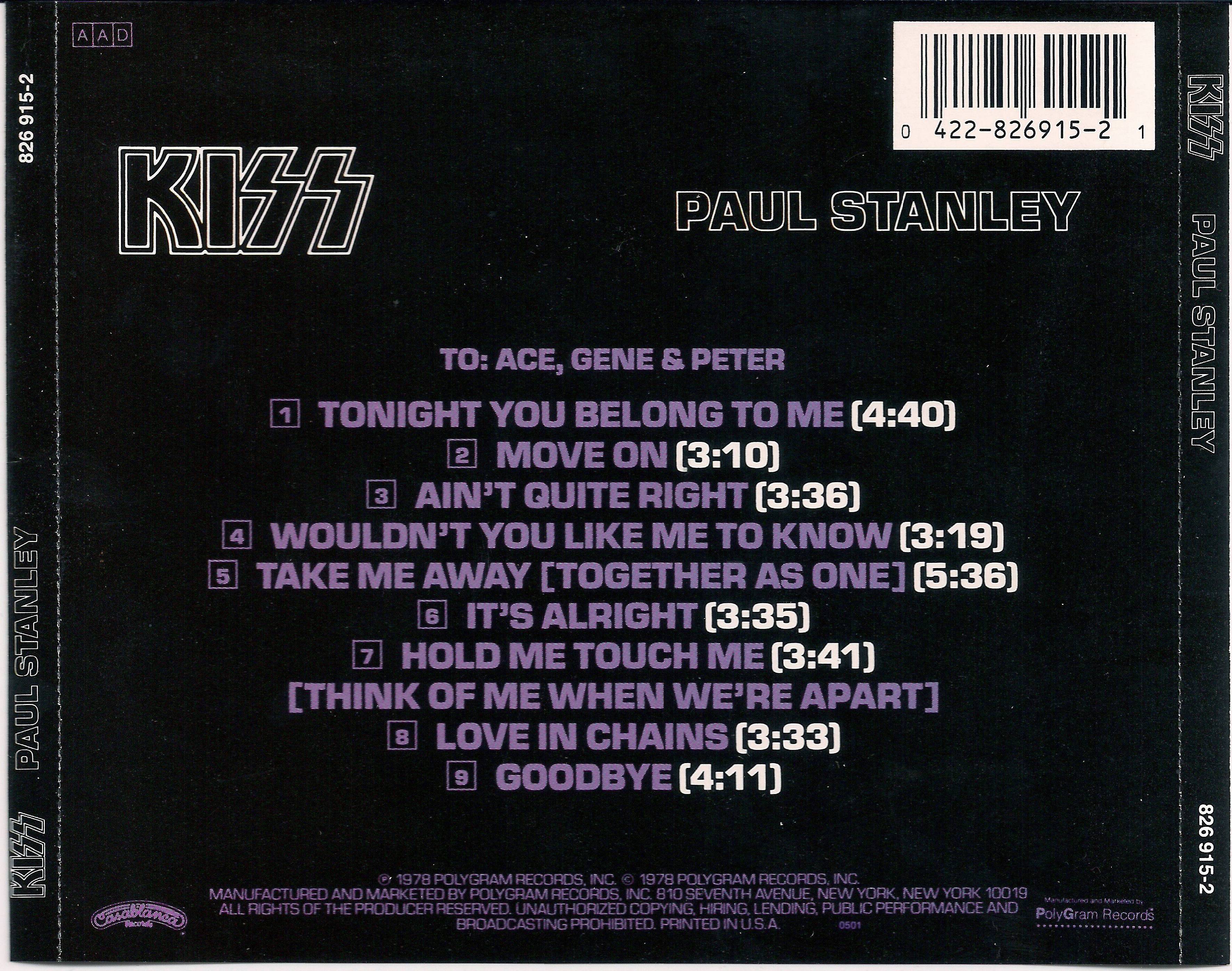 KISS Paul Stanley : Back | CD Covers | Cover Century | Over 1.000.000 ...